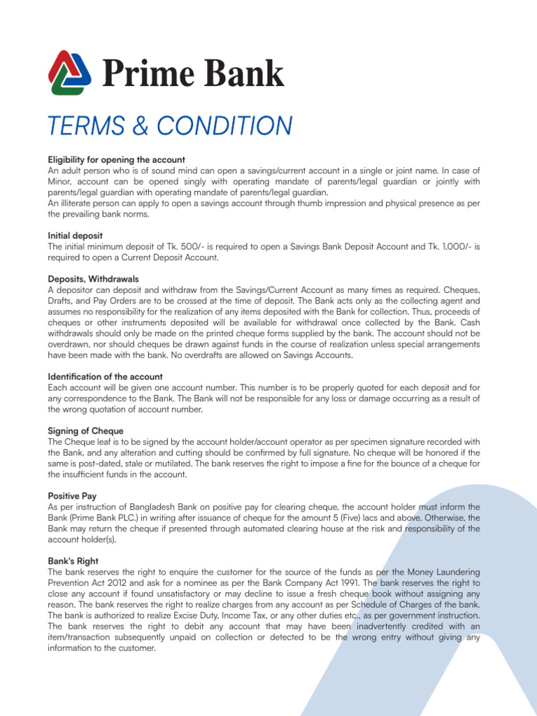 Terms & Conditions Conventional Individual Accounts With Cards 25th ...