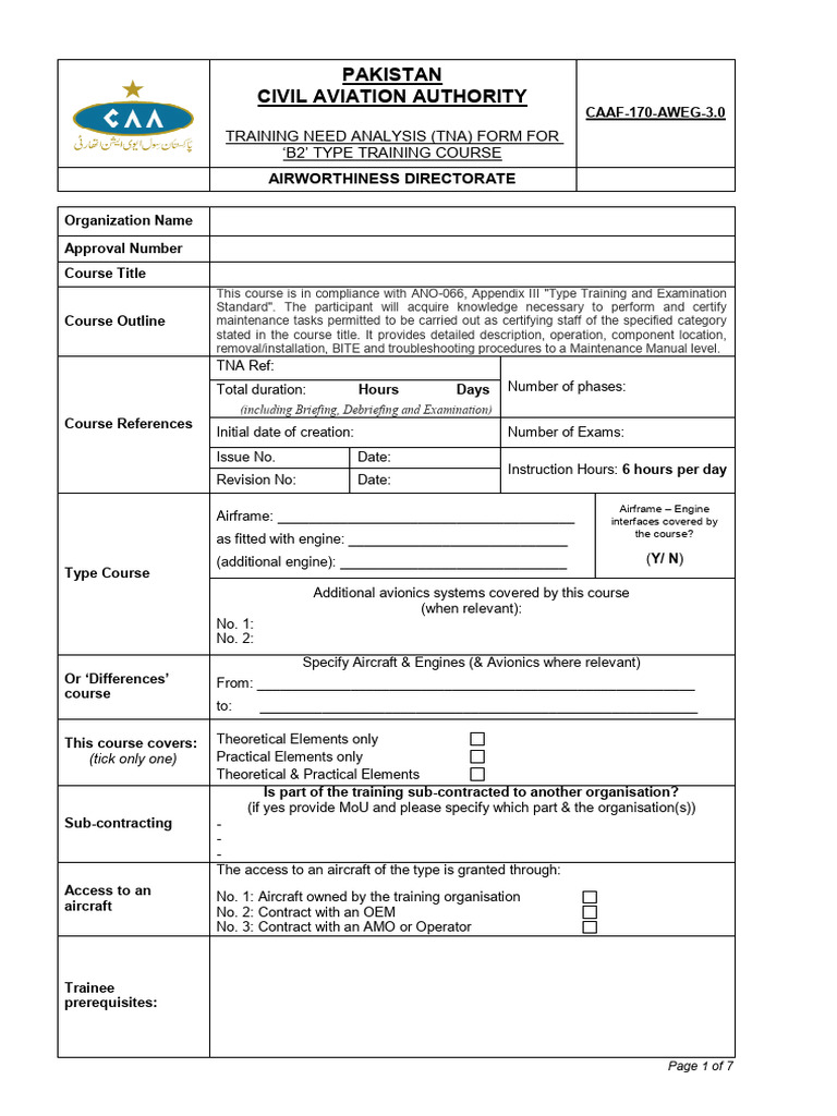 Caaf-170-Aweg-3.0 - Training Need Analysis (Tna) Form For B2' Type Training Course | PDF ...