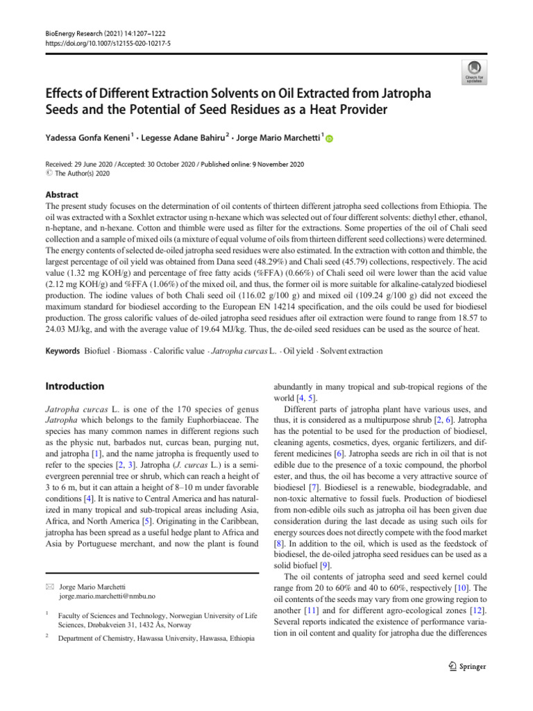 Jatropha Oil Extraction and Residue Energy | PDF | Solvent | Biodiesel