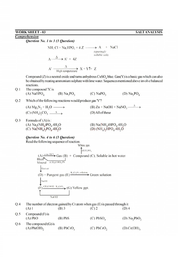 Salt Analysis Work Sheet 1 | PDF