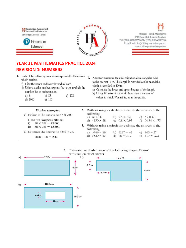 y11 Rev Practice 1 2024 | PDF