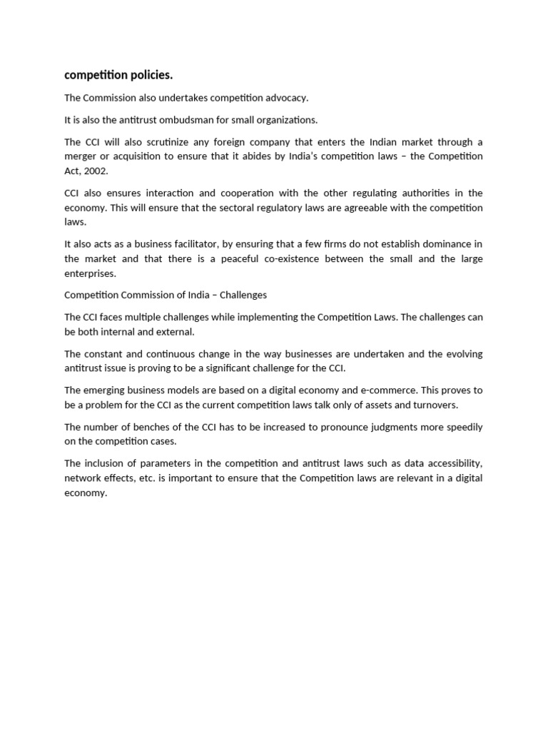 Competition Policies | PDF