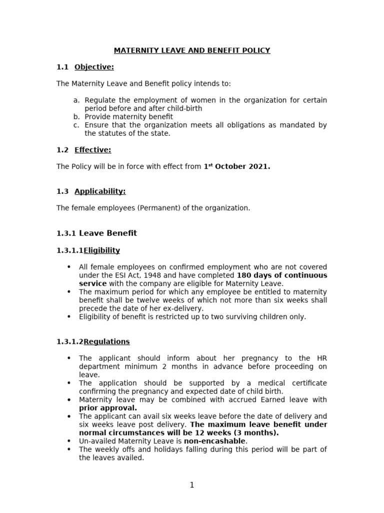 Maternity Leave Policy - Posting | PDF | Parental Leave | Employment