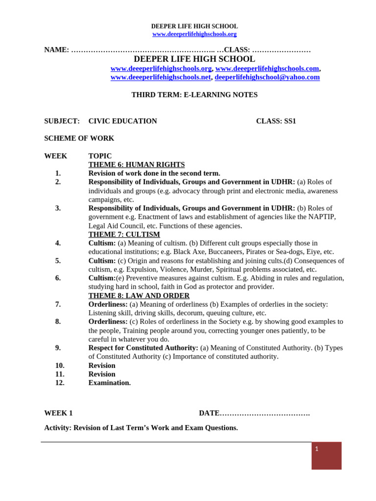 SS1 3RD TERM CIVIC EDUC | PDF | Human Rights | Communication