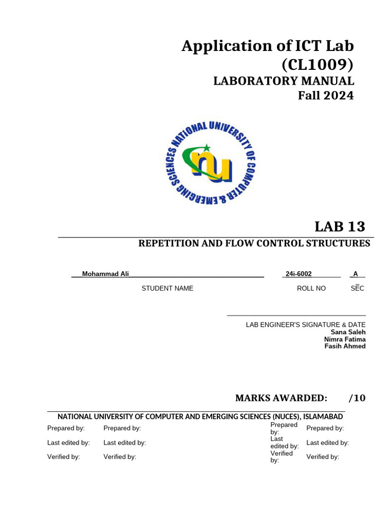 ICT LAB 13 MOHAMMAD ALI 24i-6002 Sec A | PDF | Control Flow | Computing