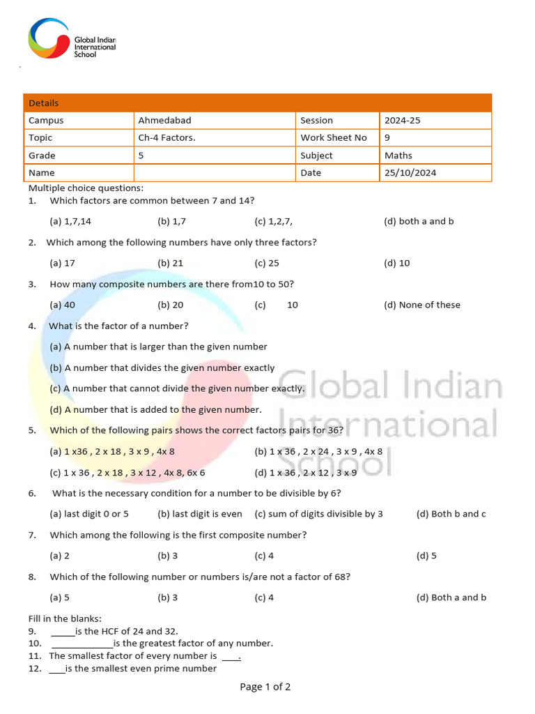 2024-25 G_5 Ch_4 Factors | PDF | Litre