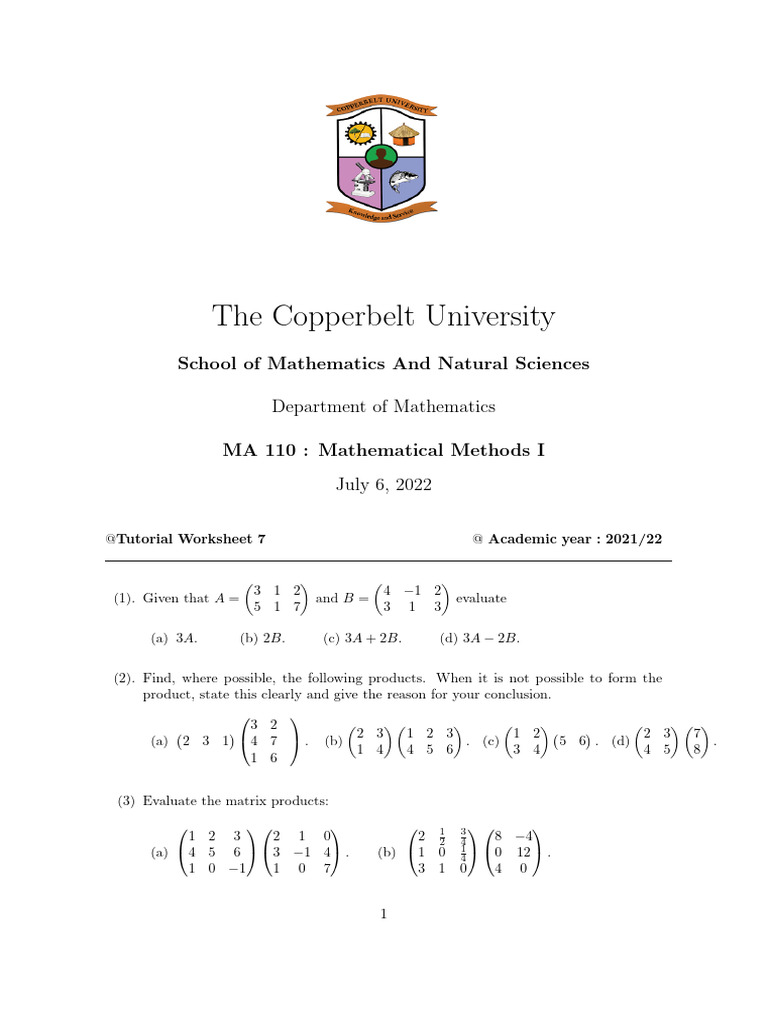MA110 - Tutorial Worksheet 7-2022 | PDF | Mathematical Objects ...
