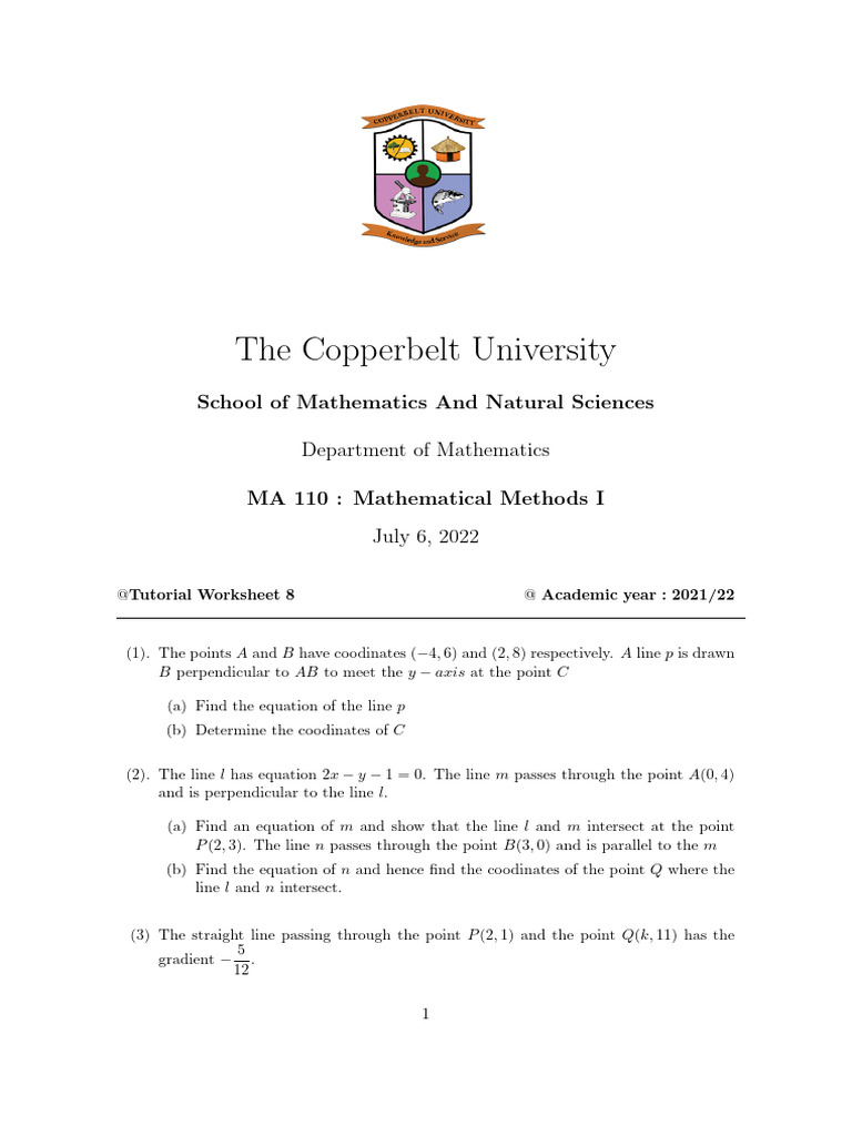 MA110 - Tutorial Worksheet 8-2022 | PDF | Circle | Perpendicular