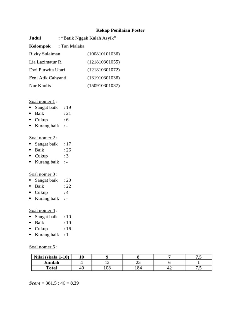 Rekap Penilaian Poster | PDF