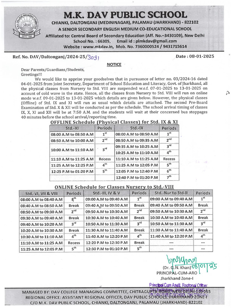 Notice-Online classes- Nur. to Std. XII | PDF