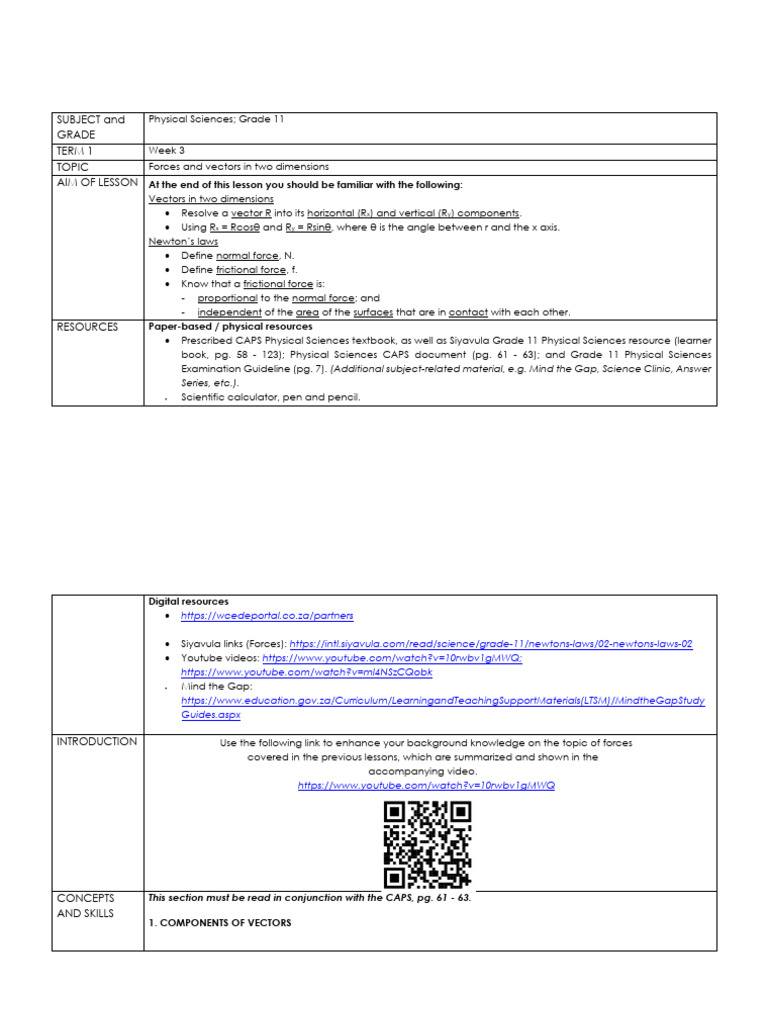 Physical Sciences Grade 11 Term 1 Week 3 - 2021 - M | PDF | Force ...
