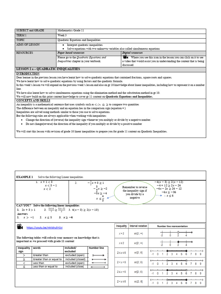 Mathematics Grade 11 Term 1 Week 3 - 2021 - M | PDF | Quadratic ...