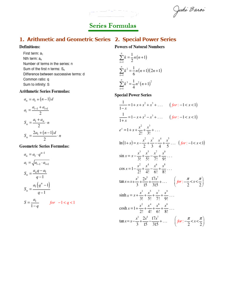 Series Formulas | PDF | Arithmetic | Mathematical Concepts