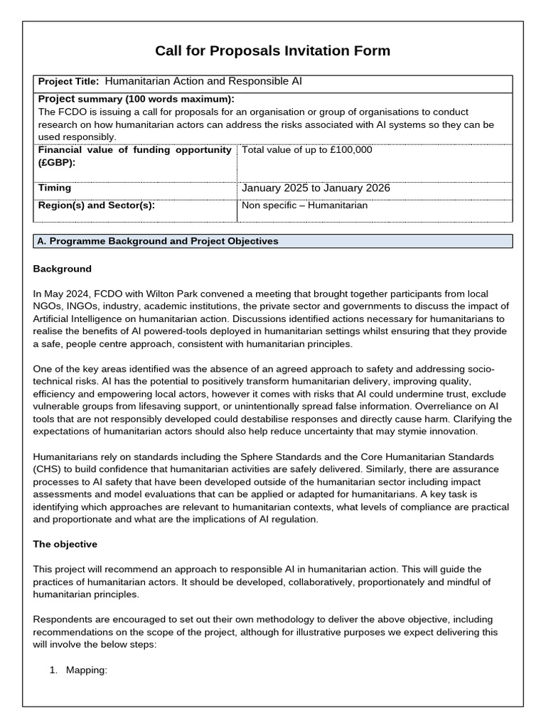 Call For Proposals Invitation Form - Humanitarian Action and ...