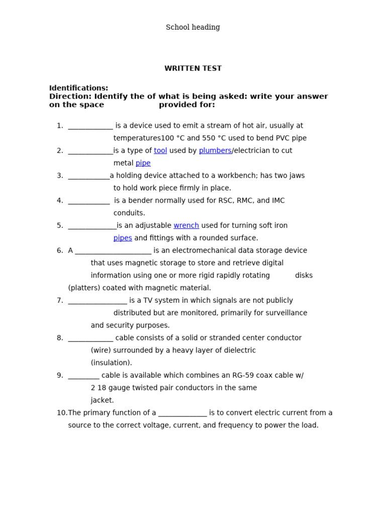 PTS Task 4 Written Test Performance Test Performance Criteria ...