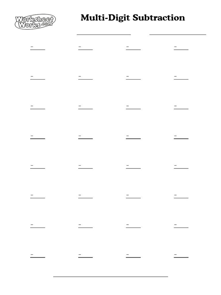 WorksheetWorks MultiDigit Subtraction 1 (2) | PDF
