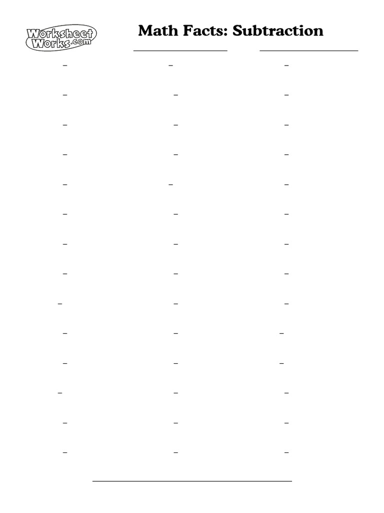 WorksheetWorks Math Facts Subtraction 1 | PDF