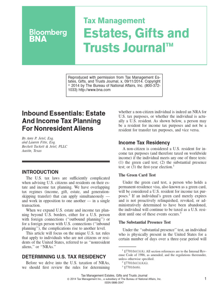 Inbound Essentials Estate and Income Tax Planning For Nonresident ...