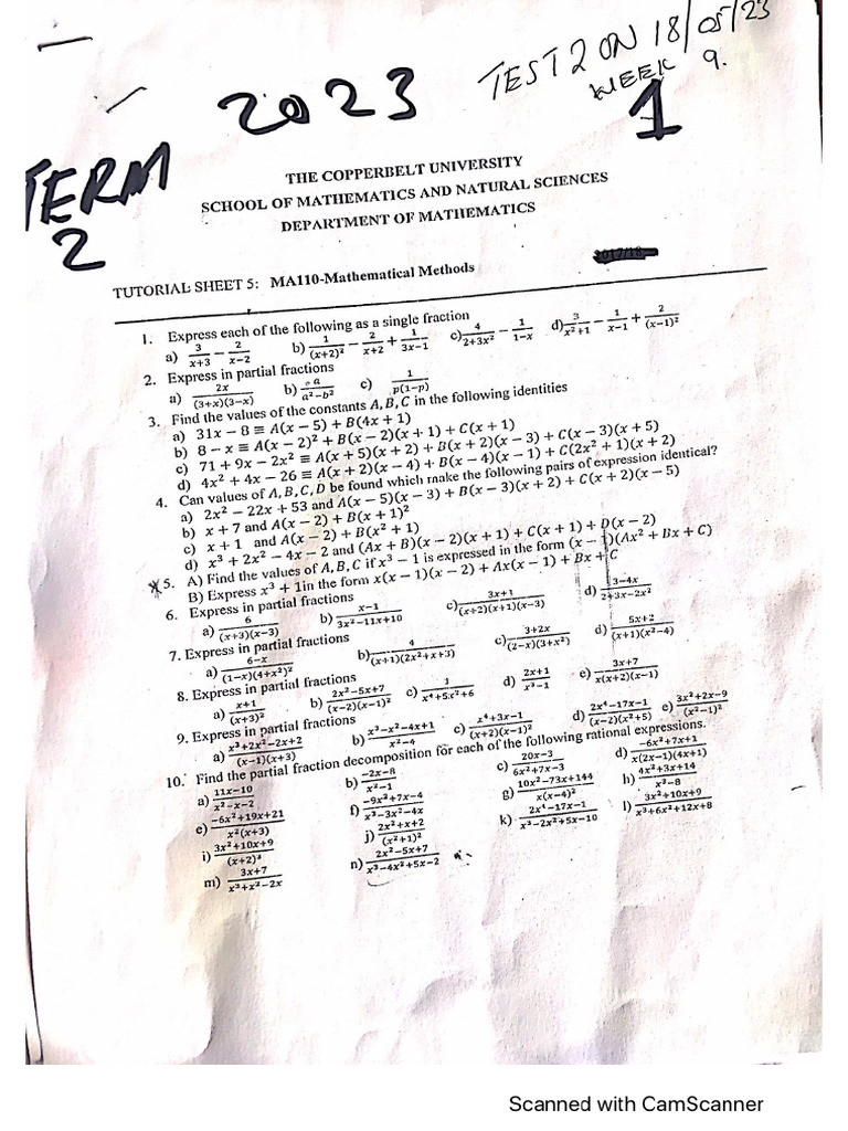 Tutorial Sheet Five | PDF