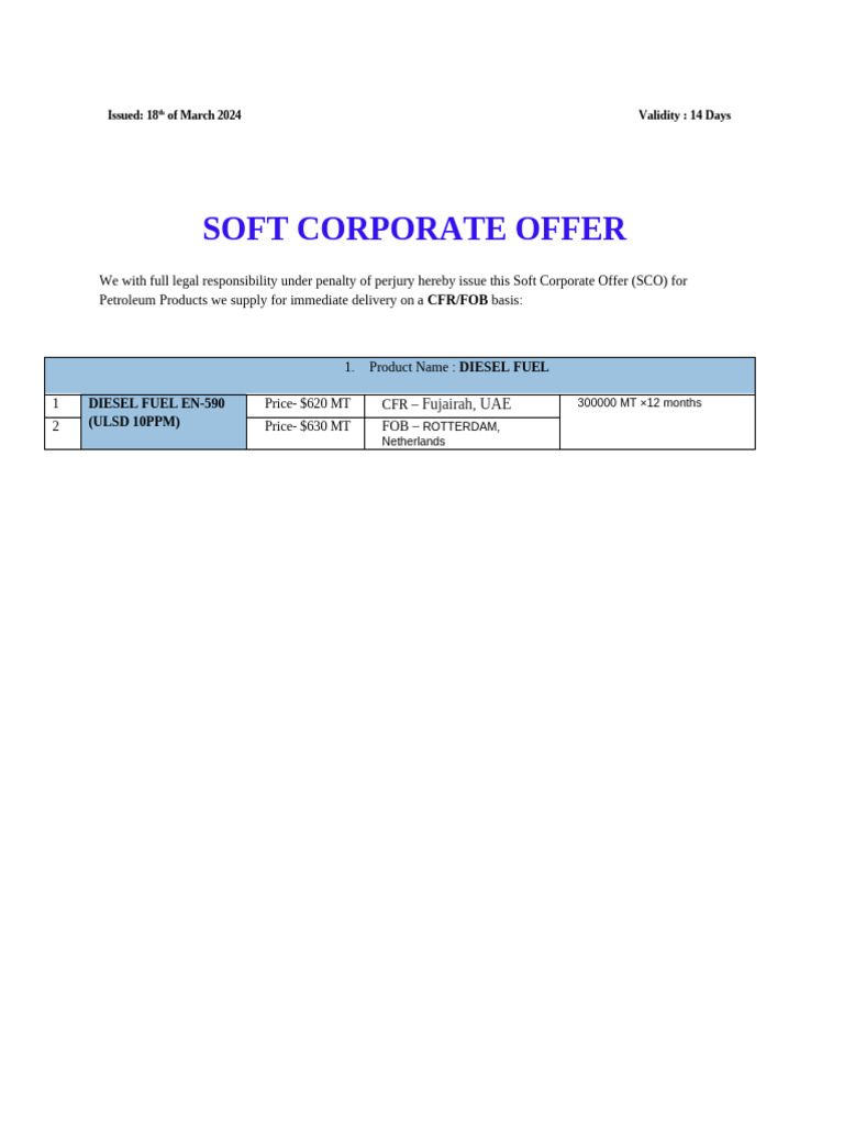 Diesel Fuel EN-590 SCO Offer | PDF