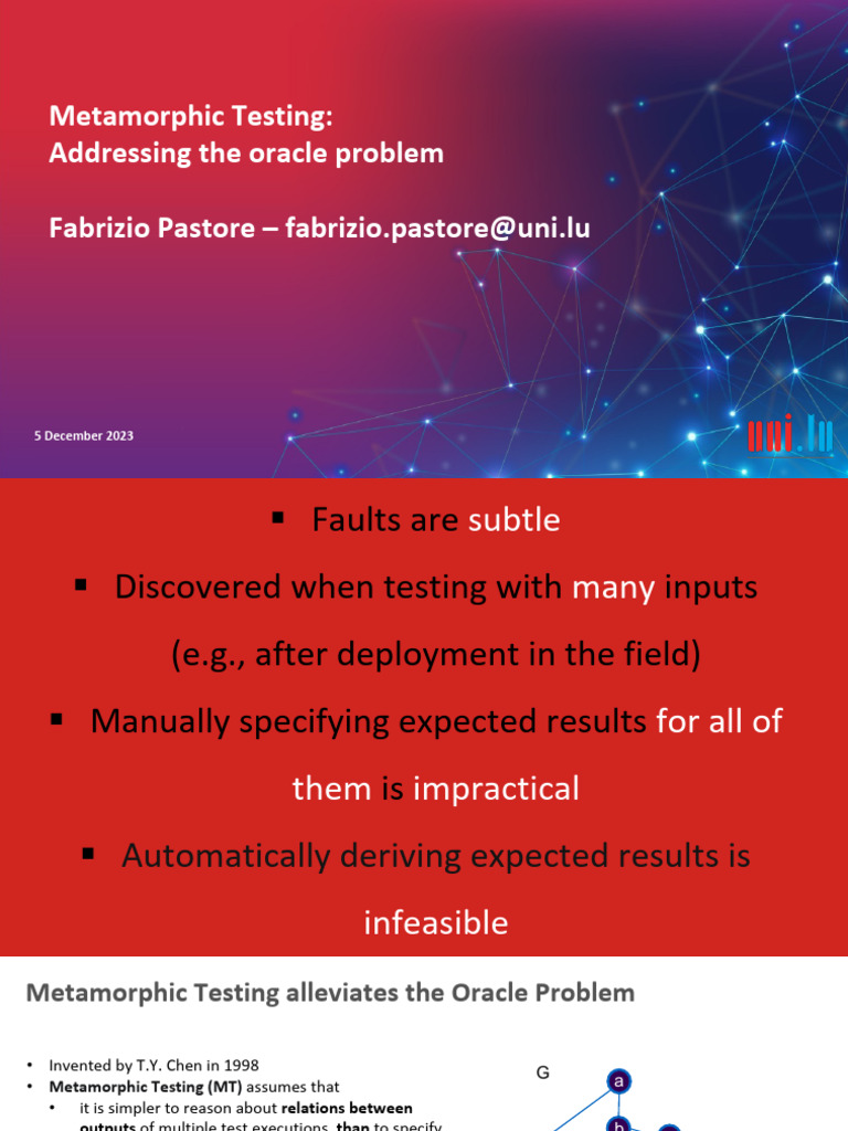 Metamorphic Testing Addressing The Oracle Problem Pdf Vulnerability Computing Computer