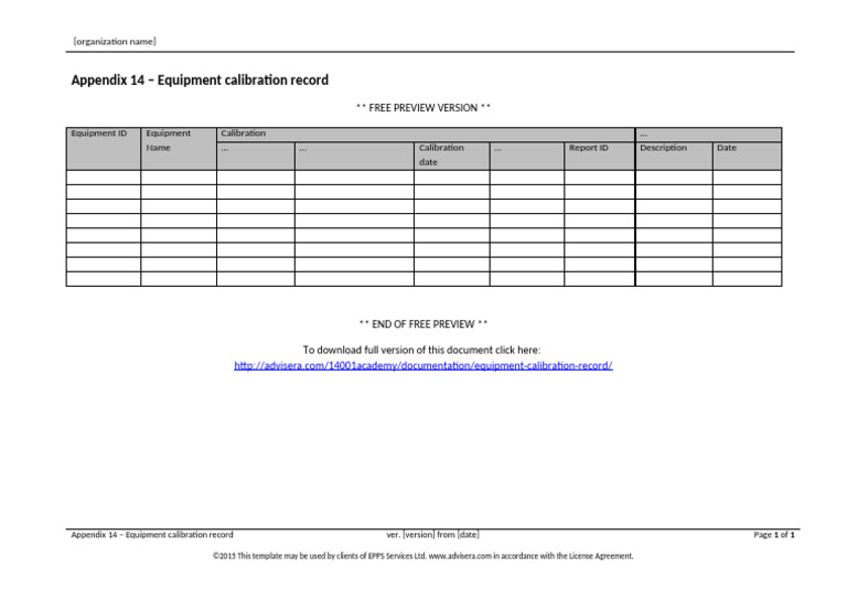 Equipment Calibration Record Template | PDF