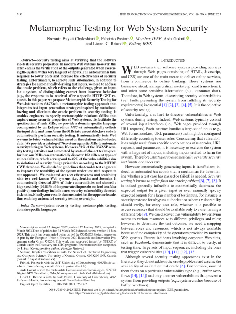 Metamorphic Testing For Web System Security Pdf Control Flow Parameter Computer Programming