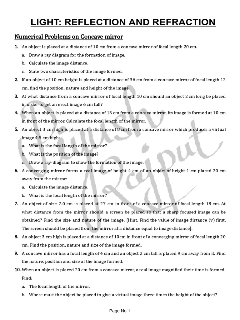 Concave Mirror Numerical Problems | PDF | Mirror | Electrodynamics