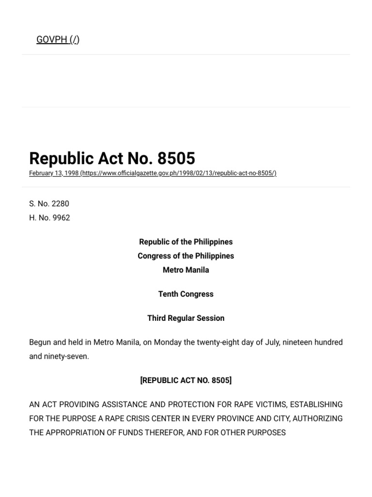 Republic Act No. 8505 | PDF | Prosecutor | Rape