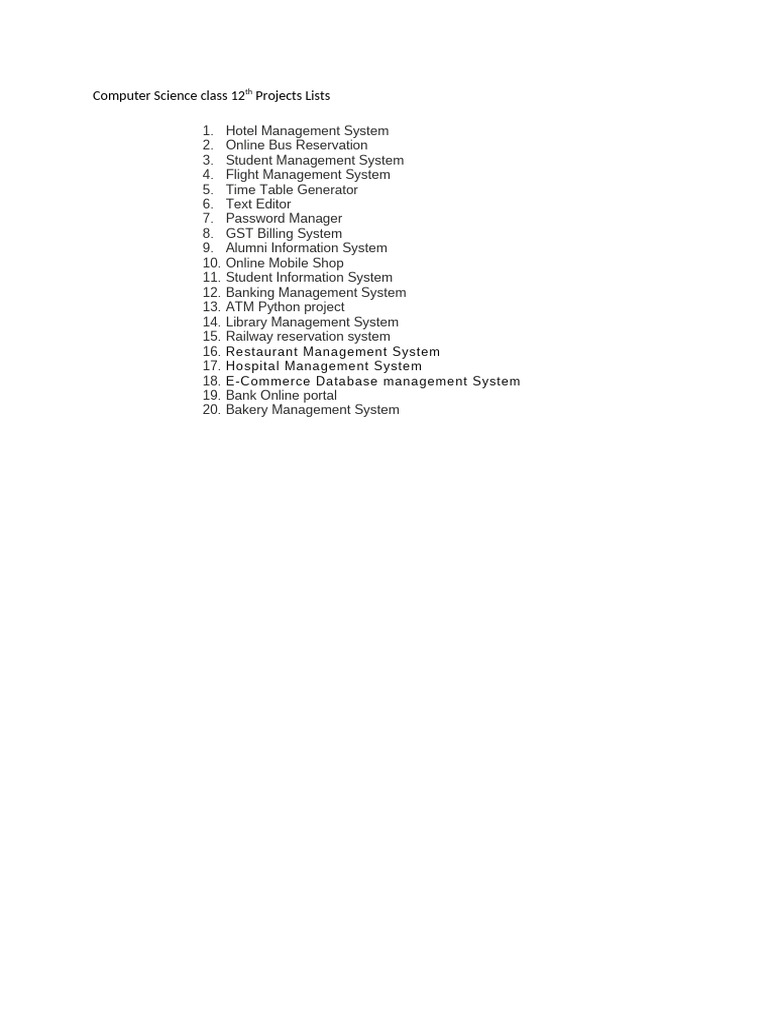 Computer Science Class 12th Projects Lists | PDF