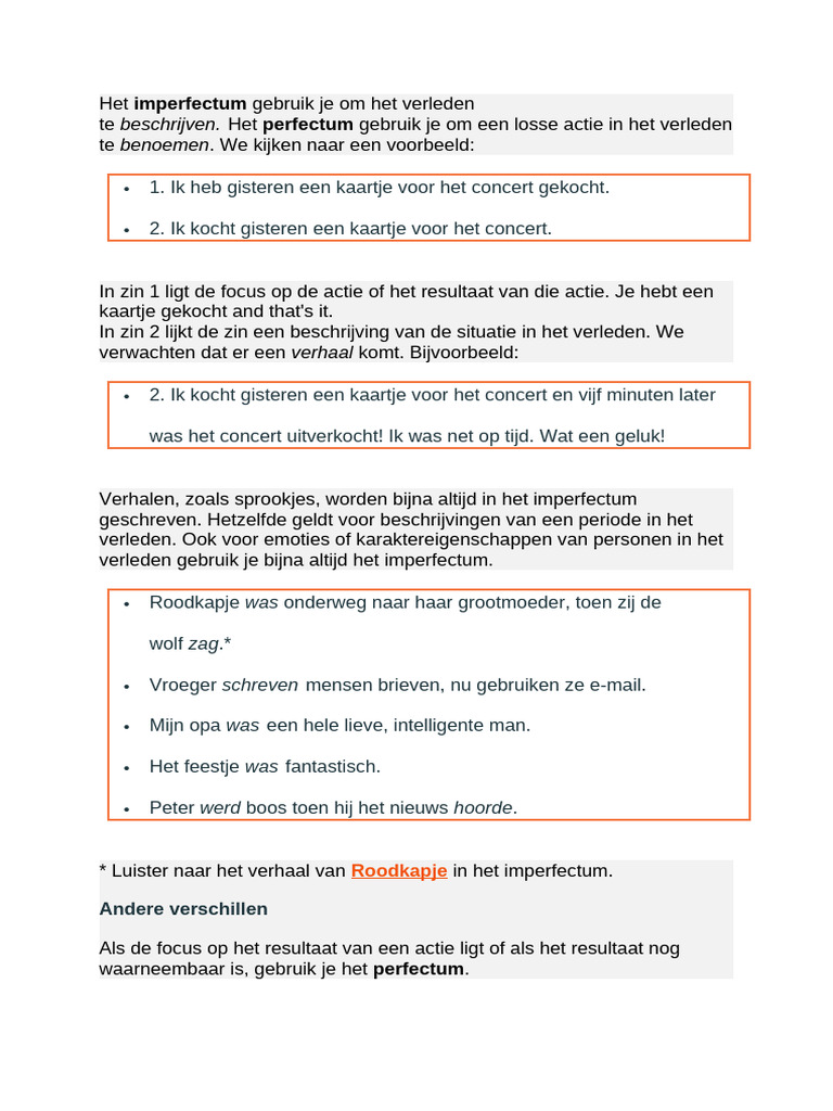 Gebruik Perfectum en Imperfectum | PDF