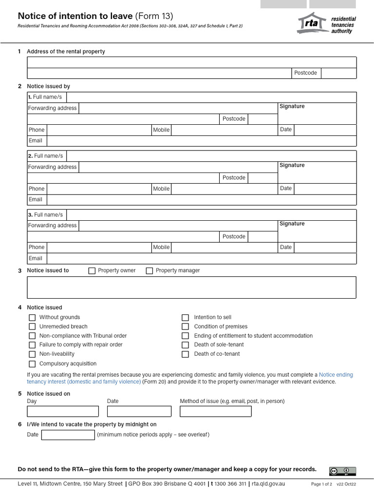 Form-13-Notice-of-intention-to-leave | PDF | Leasehold Estate | Lease