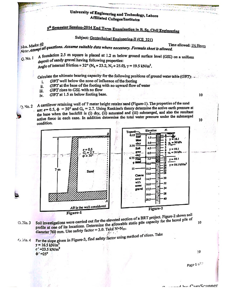 Geotech 2 Past Paper (2014 - 2019) | PDF