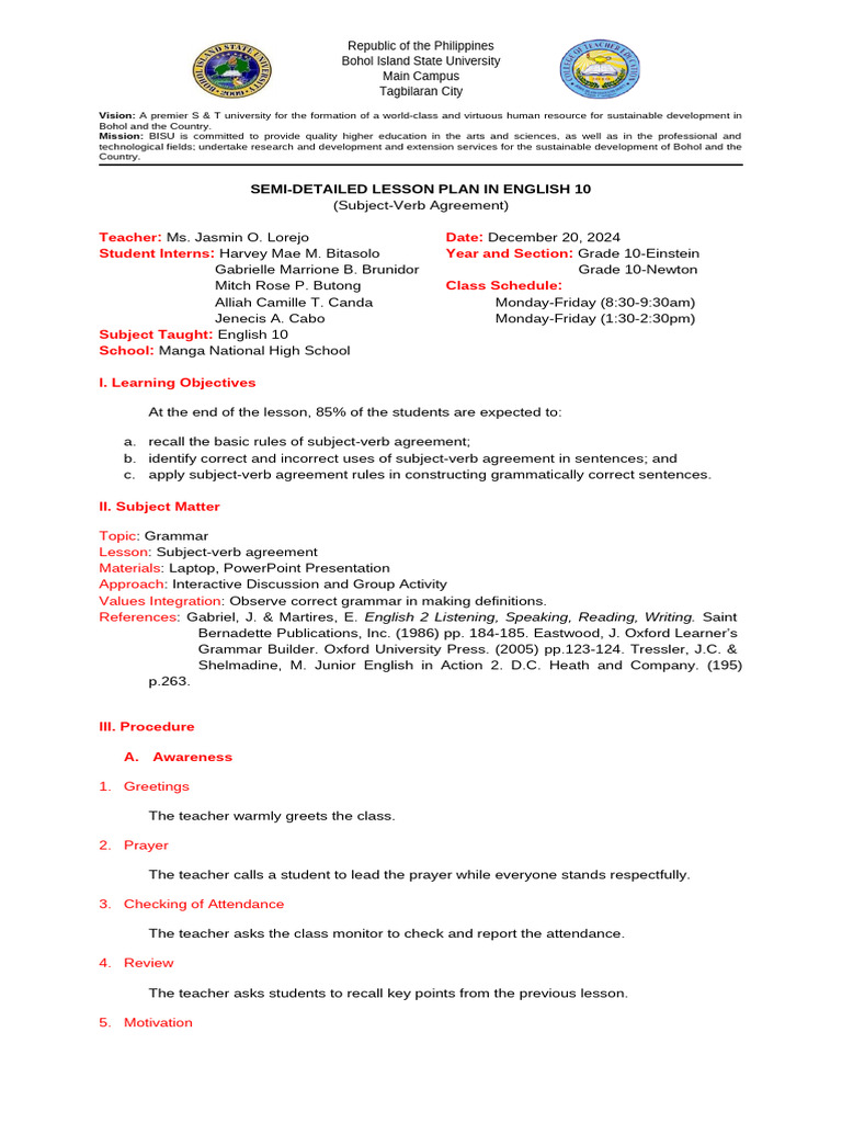 EDUC-2_Final-Project_Semi_Detailed_Lesson_Plan_Group2 | PDF | Grammatical Number | Subject (Grammar)