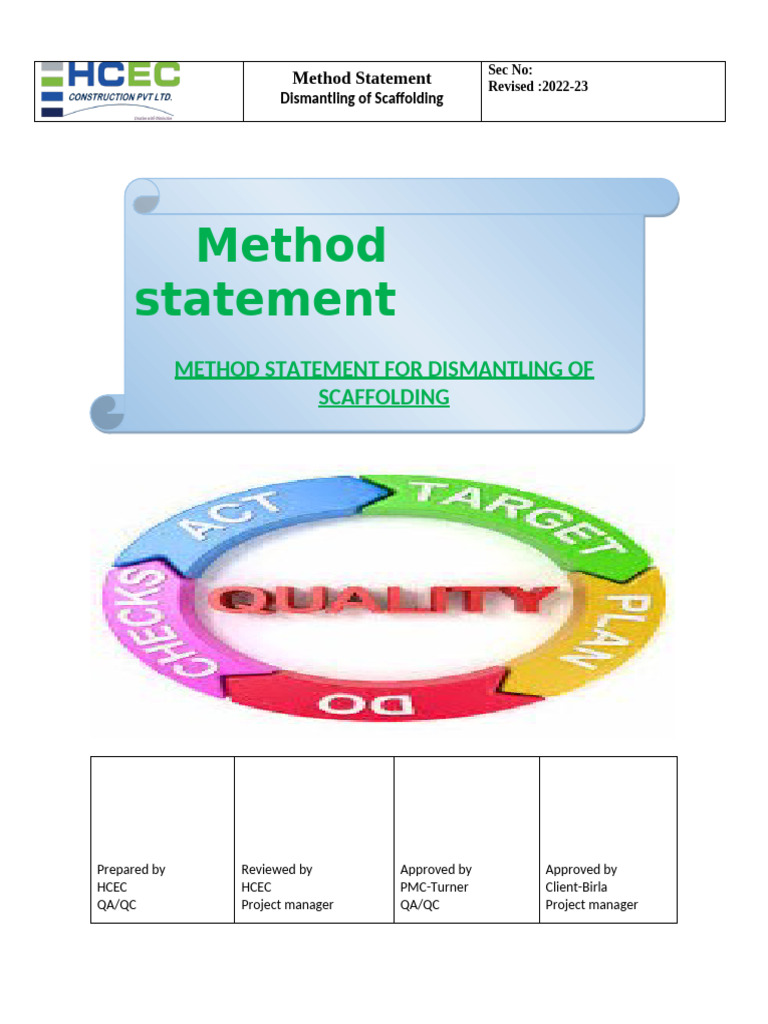 Dismantling of Scaffolding - Method Statement (UNE) | PDF | Scaffolding ...