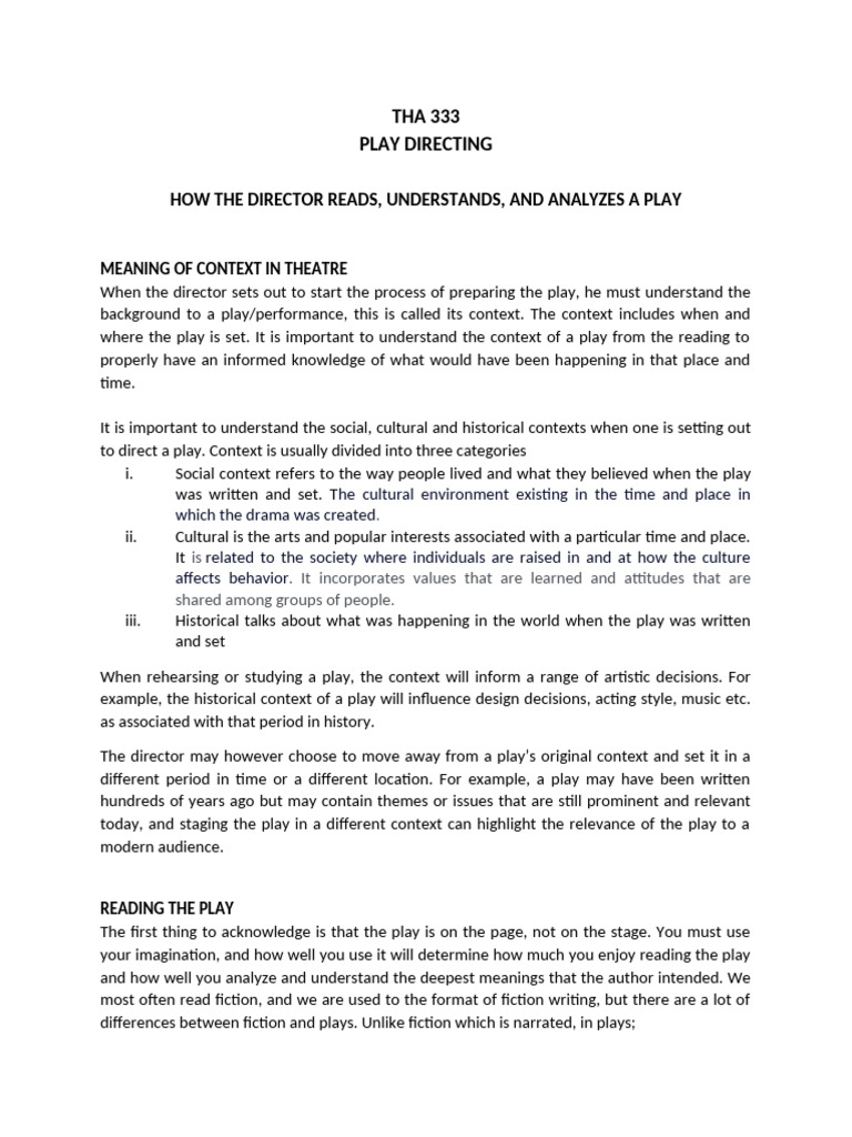 Reading, Understanding and Analysing The Play As A Director | PDF ...