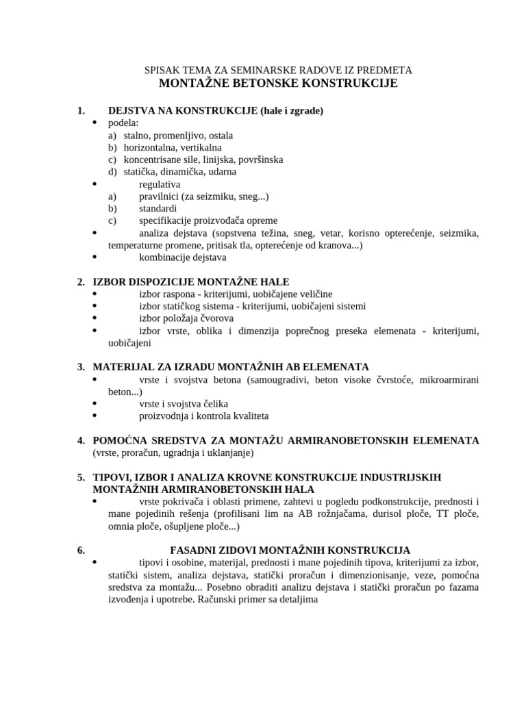 SPISAK TEMA ZA SEMINARSKE RADOVE | PDF