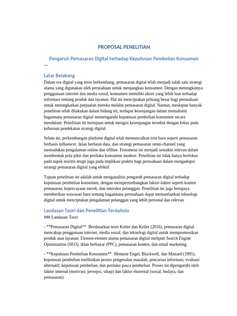Proposal Penelitian Pemasaran | PDF