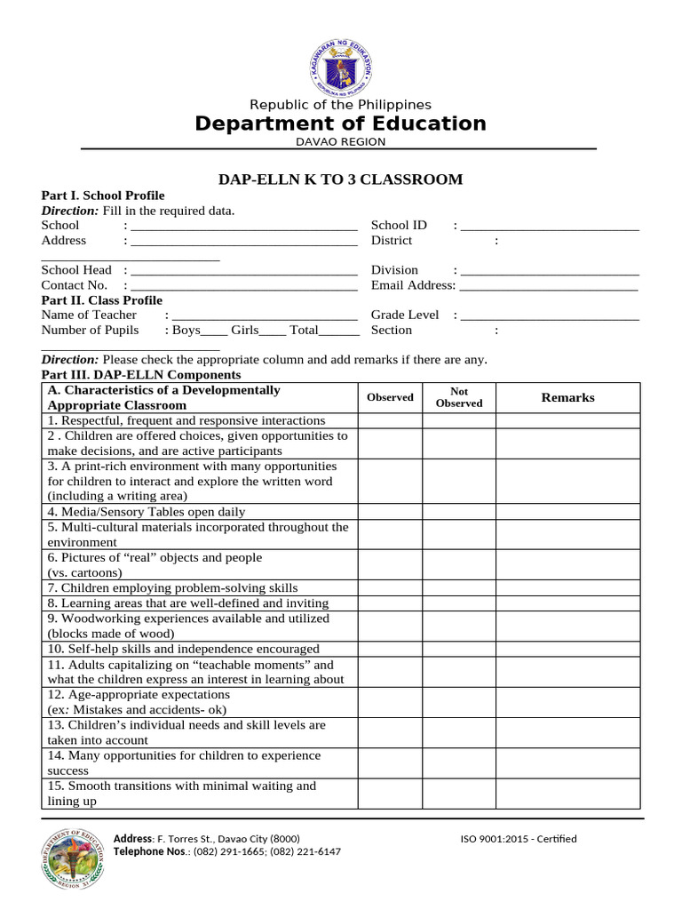 DAP ELLN Classroom Monitoring Tool 2024 | PDF | Disciplines | Teachers