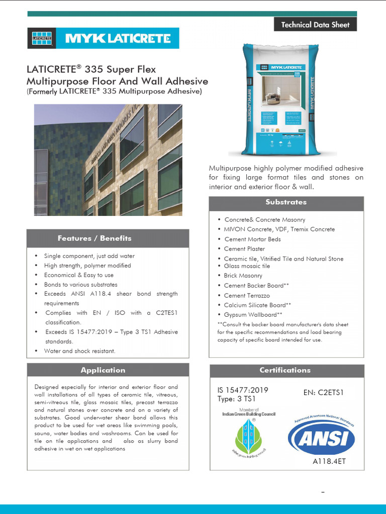 LATICRETE 335 Super Flex TDS | PDF | Concrete | Tile