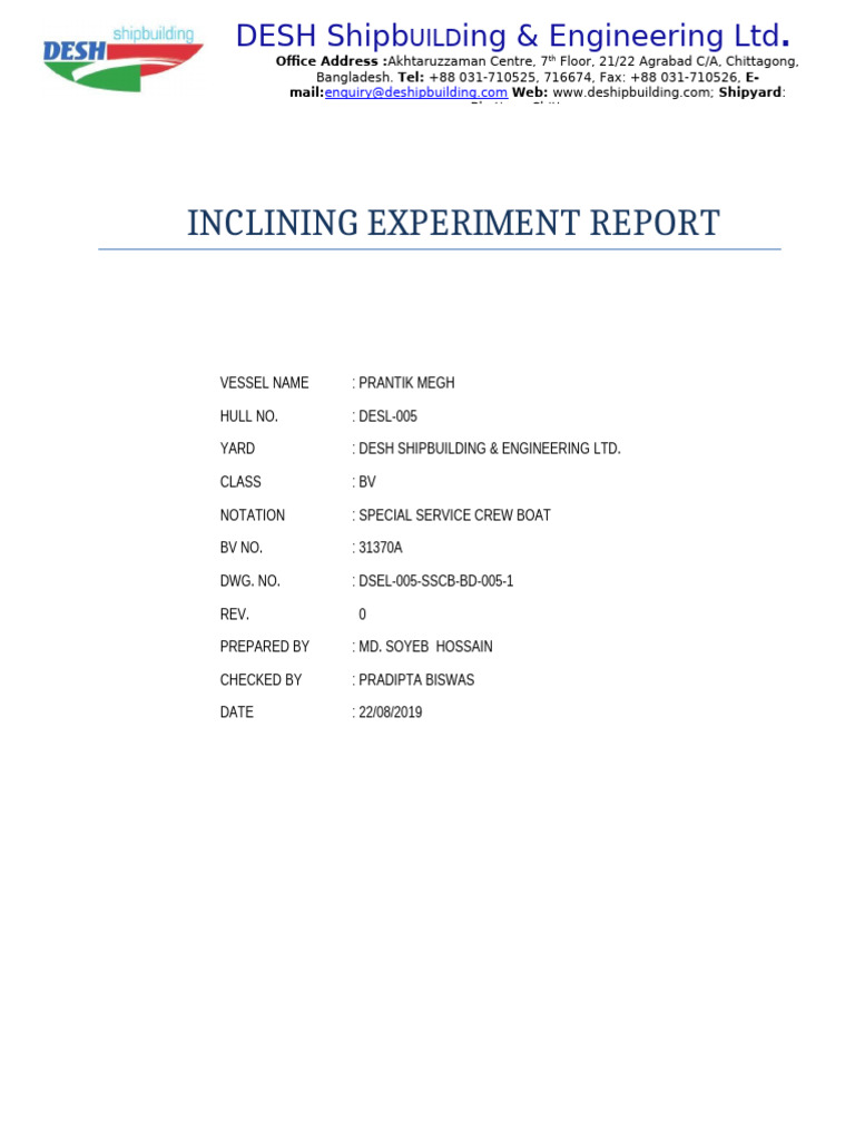 Final Inclining Report | PDF | Weight | Water