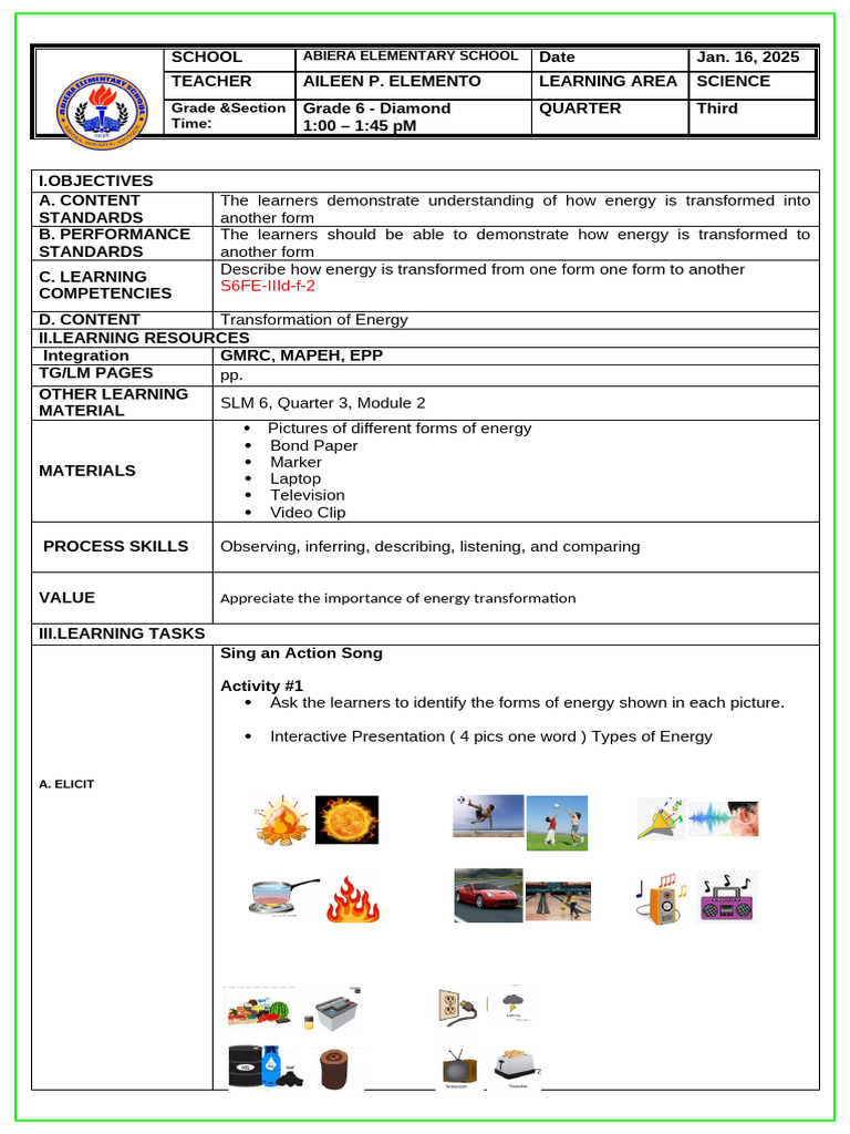Science 6 q3 Demo Lp | PDF | Learning | Flashlight