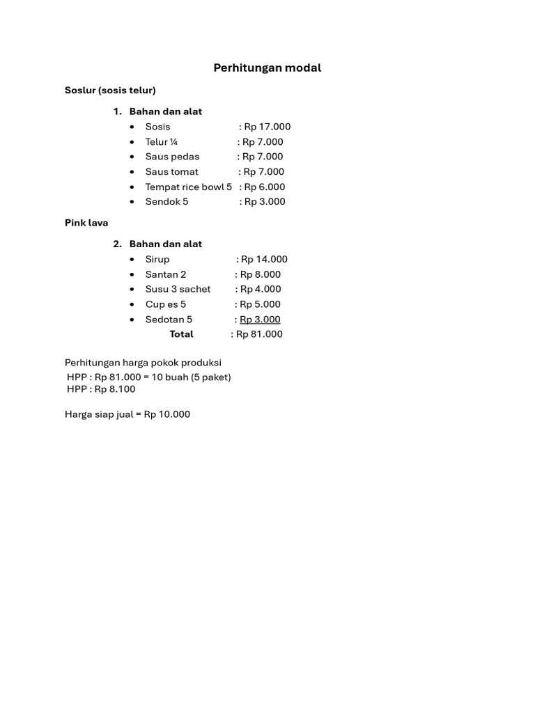 Perhitungan Modal Salza | PDF