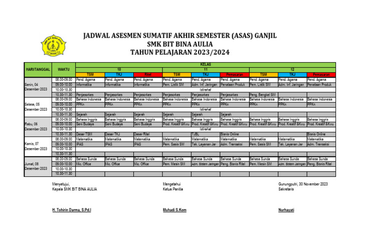 Jadwal Asas 2022-2023 | PDF