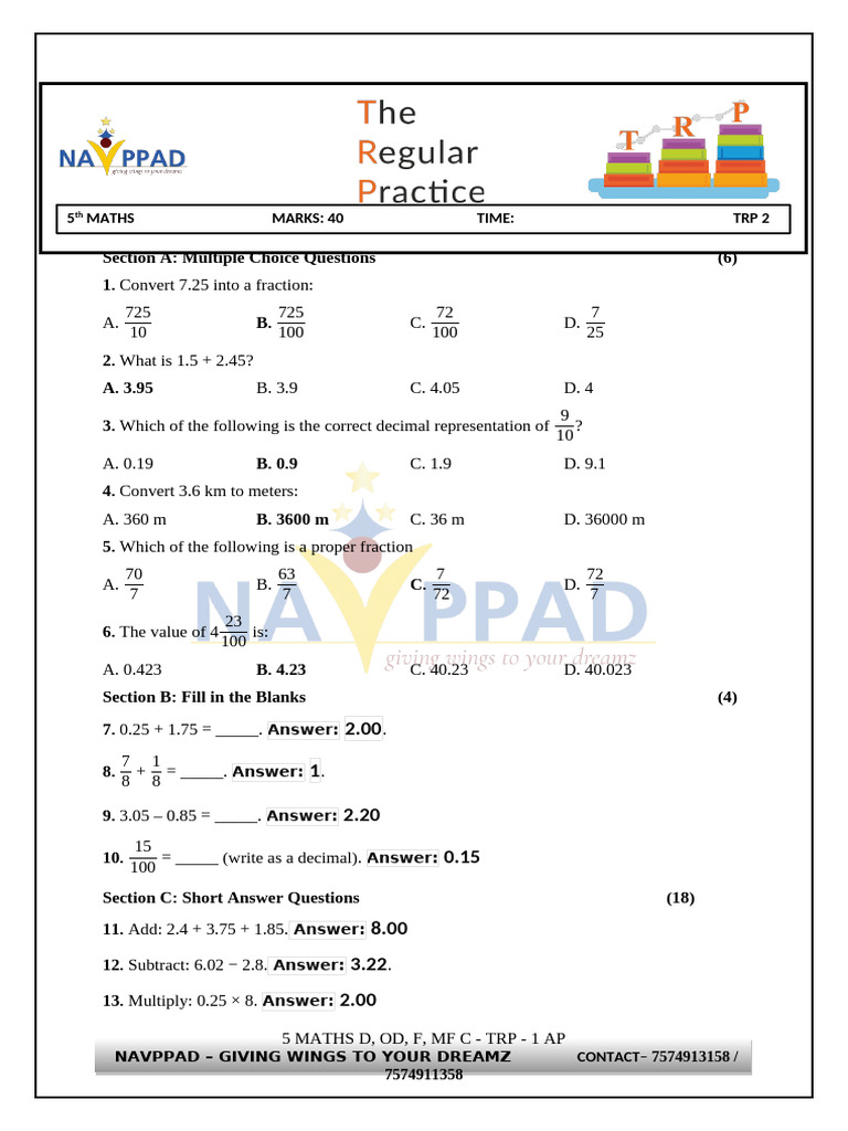 5 Maths D, Od, F, MF C - TRP - 1 Ap | PDF | Mathematical Notation | Numbers