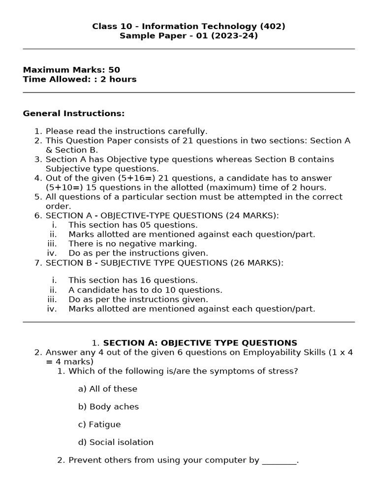 sample paper 23-24 | PDF | Databases | Spreadsheet