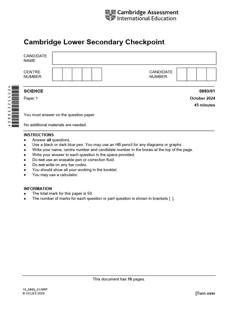 Science Checkpoint Oct 2024 P1 QP 1 | PDF | Waves | Actinide