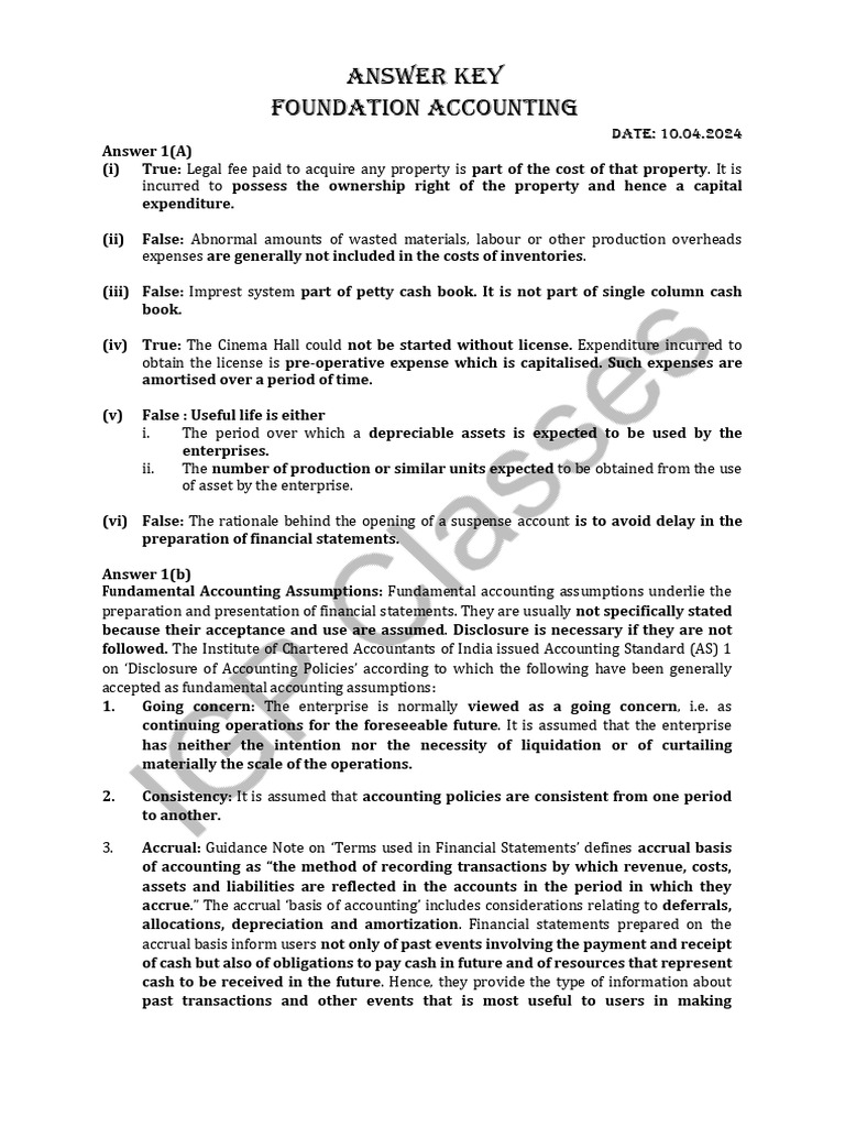IGP Classes CA Foundation Accounts MTP Jan 25 ANSWER KEY | PDF | Debits And Credits | Expense