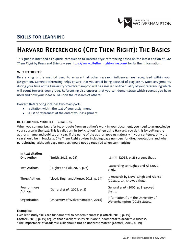Harvard Referencing Basics Guide | PDF | Citation