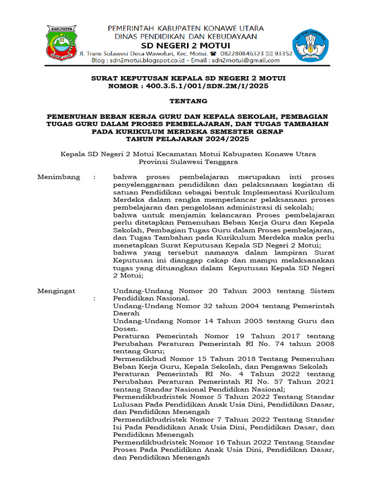 SK Pembagian Tugas 2025 | PDF